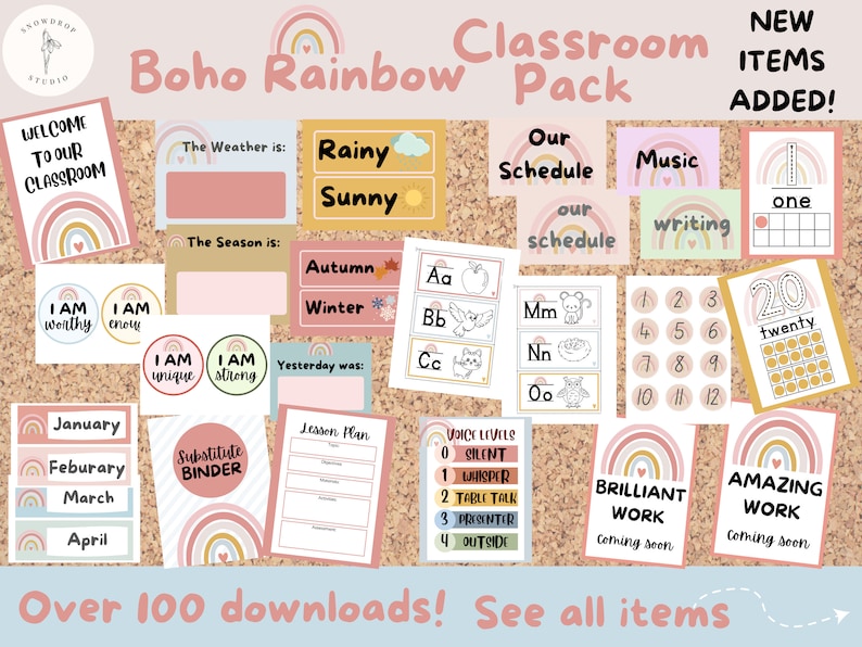 Boho Rainbow Classroom Decor| Over 100 Printables| - Etsy