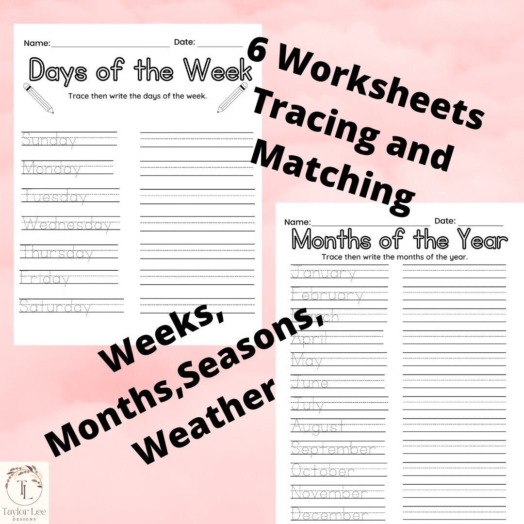 Trace and Match Worksheets | Days | Months | Seasons | Weather - Etsy