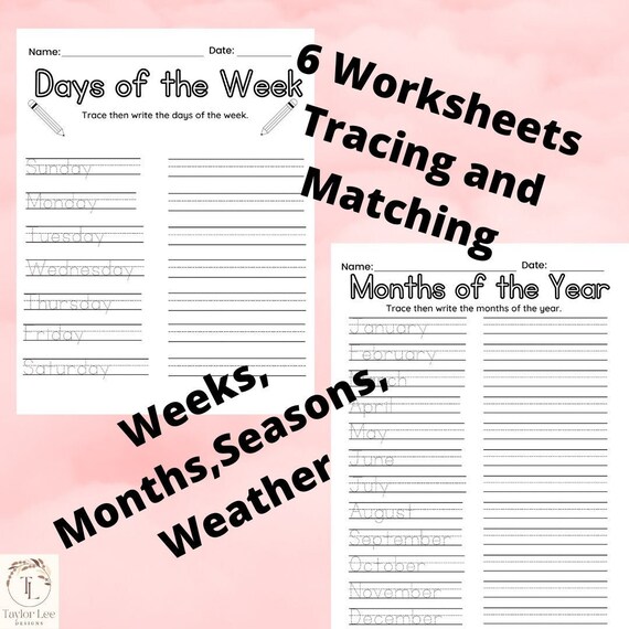 Trace and Match Worksheets Days Months Seasons Weather - Etsy