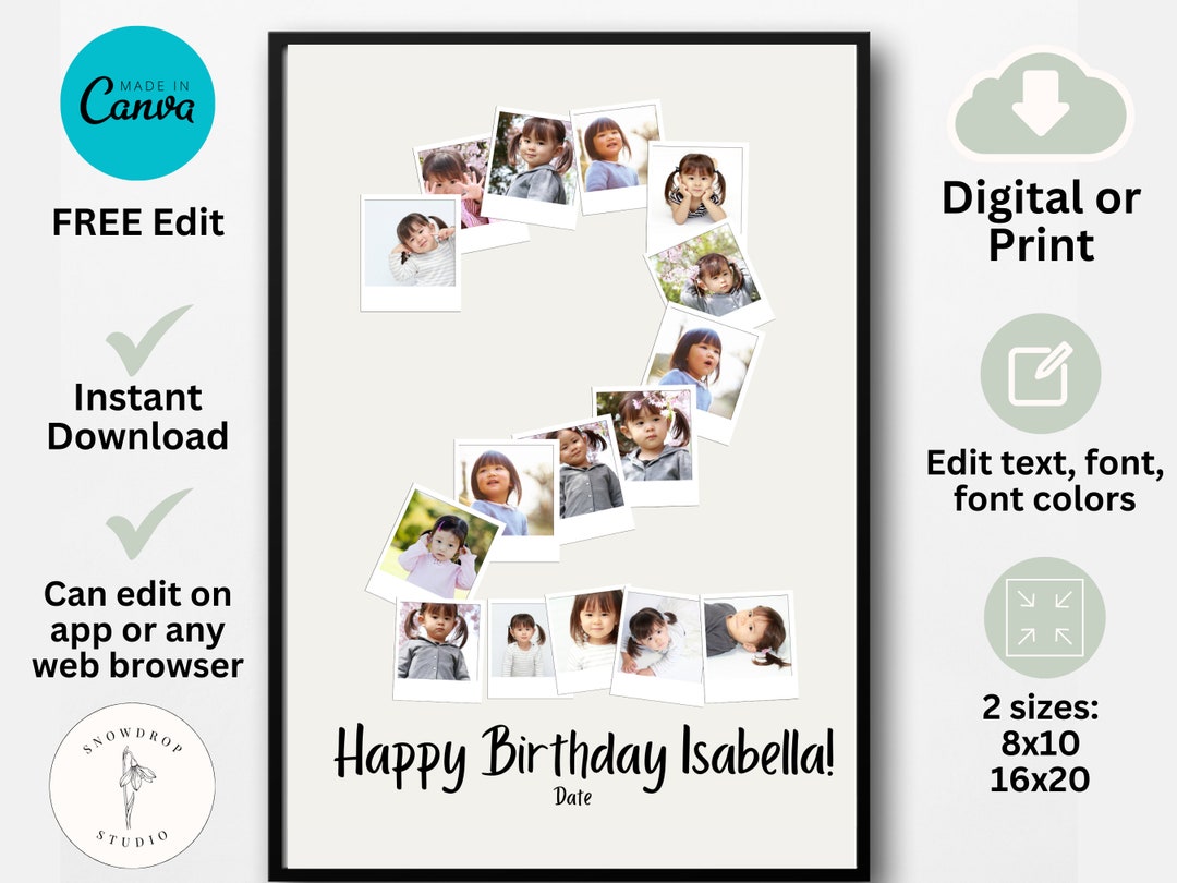 Number Photo Collage| Editable Polaroid Photo Collage Template, Second ...