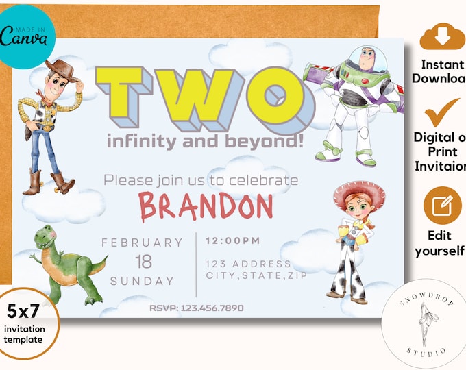 Two Infinity and Beyond Birthday Invitation | 2nd Birthday Toy Kids ...