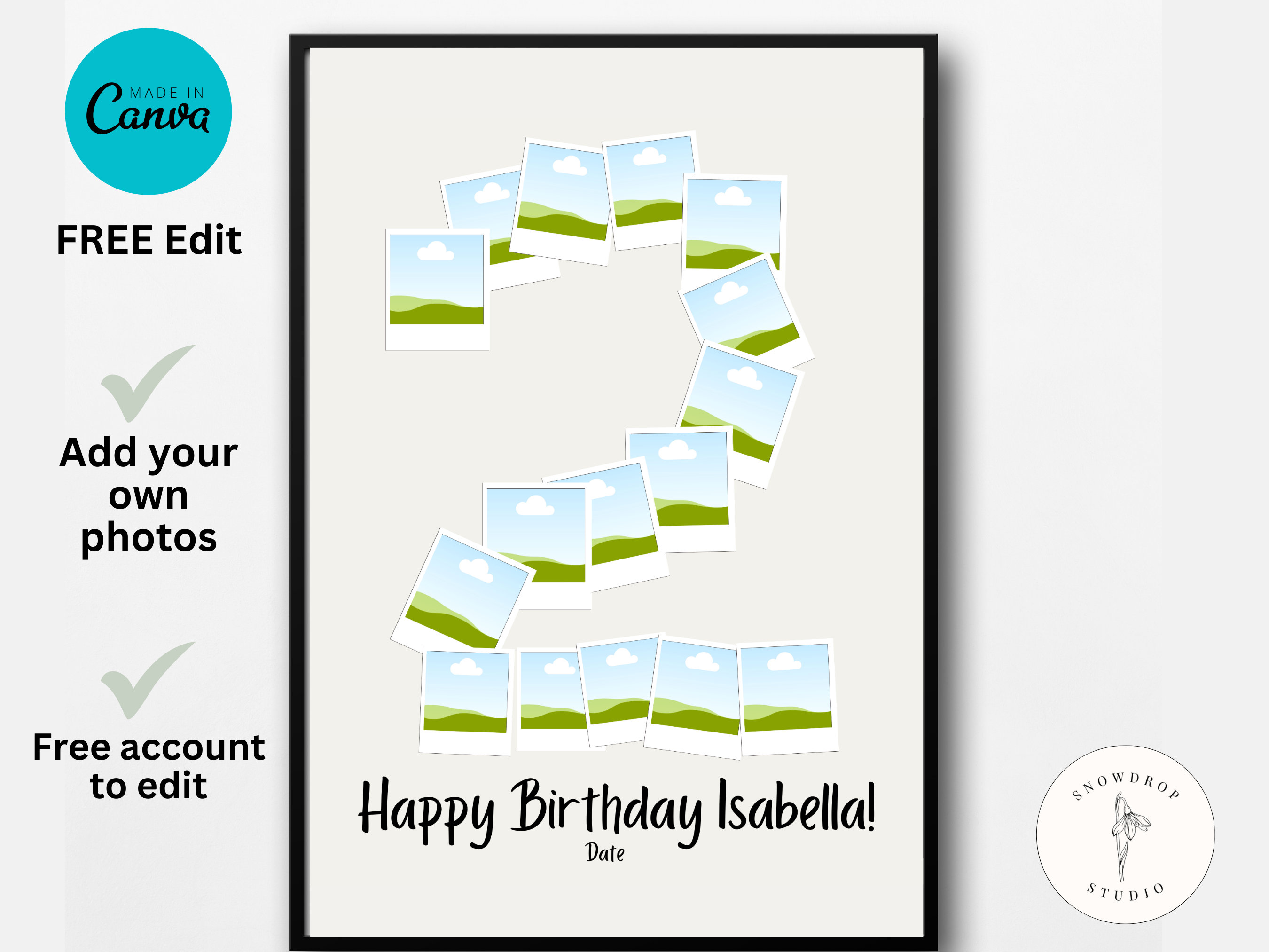 Number Photo Collage| Editable Polaroid Photo Collage Template, Second ...