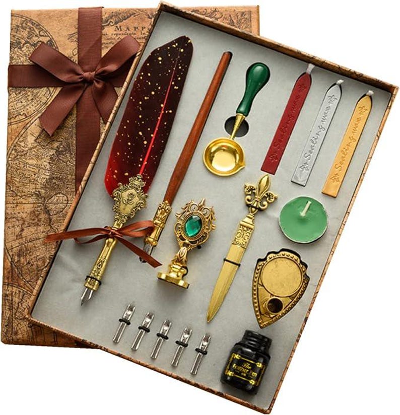Goose Feather Calligraphy Pen Set: Antique Quill Writing Gift - Etsy