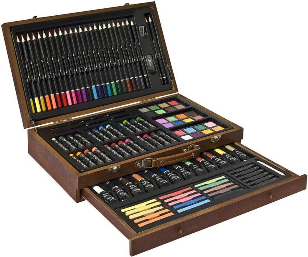 Custom Handmade Wooden Art Set: 112-piece Painting & Drawing Supplies ...