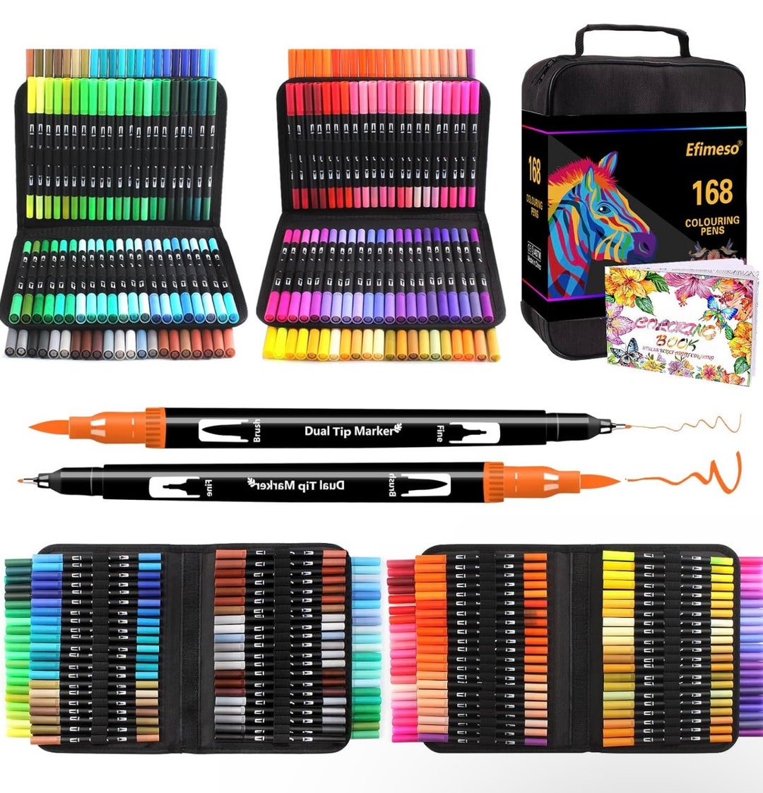 168 Dual Tip Brush Markers: Professional Art Pens Set With Coloring ...