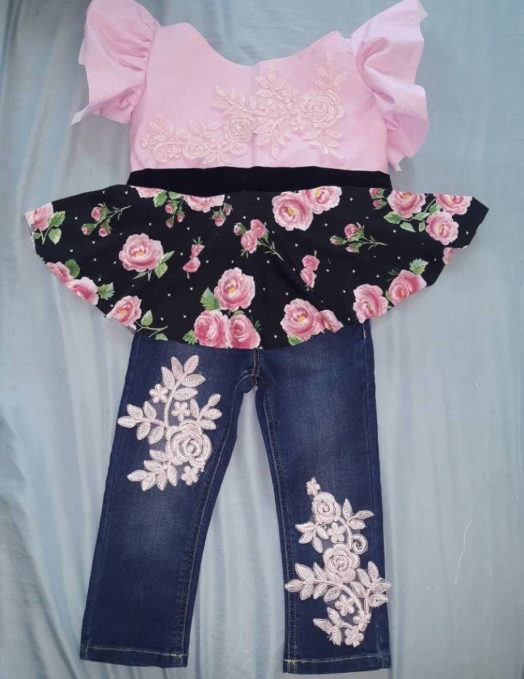Denim Wear/girls Rose Outfit/natural Pageant Casual Wear/ Pageant Denim ...