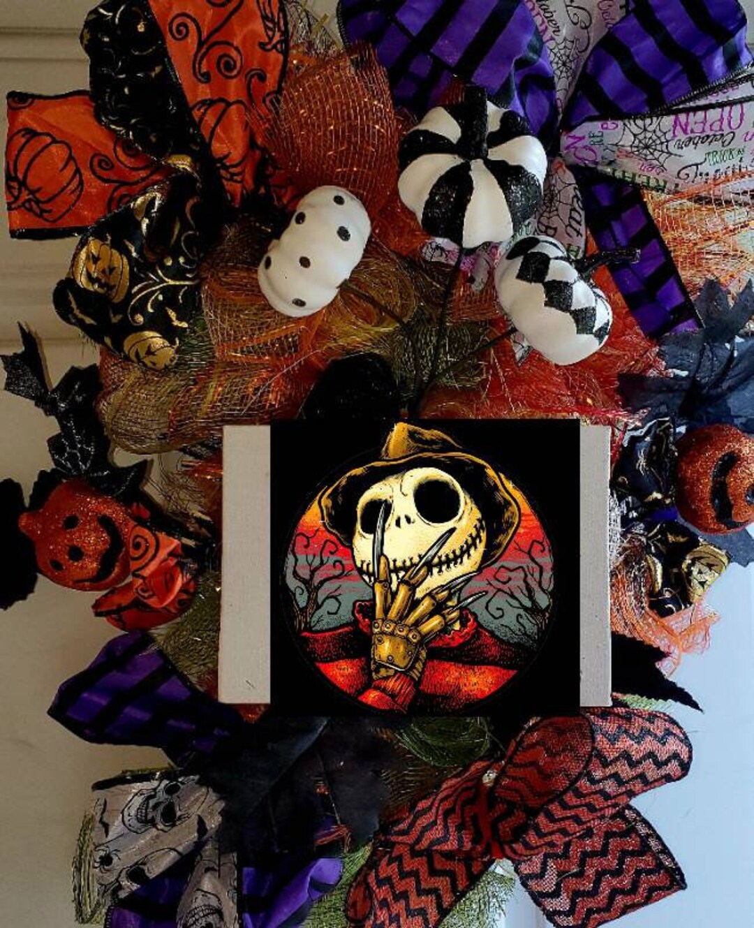 Halloween Swag Nightmare Freddy Pumpkin King Wreath/ Halloween Swag ...