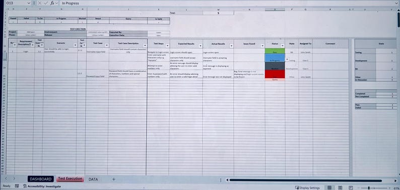 Test Execution Template With DASHBOARD |UAT Testing Documents |QA ...