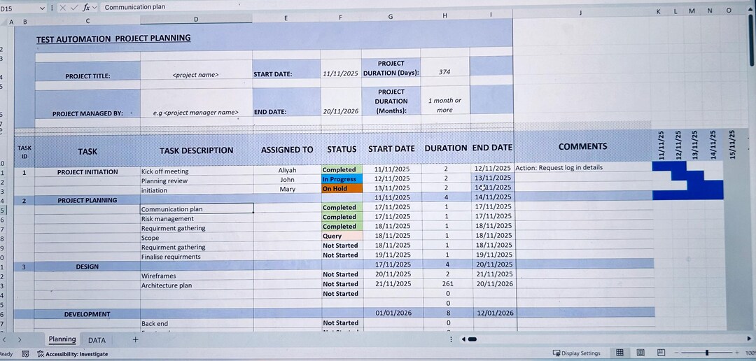 Project Management Spreadsheet Template/ Project Excel Timeline Tracker ...