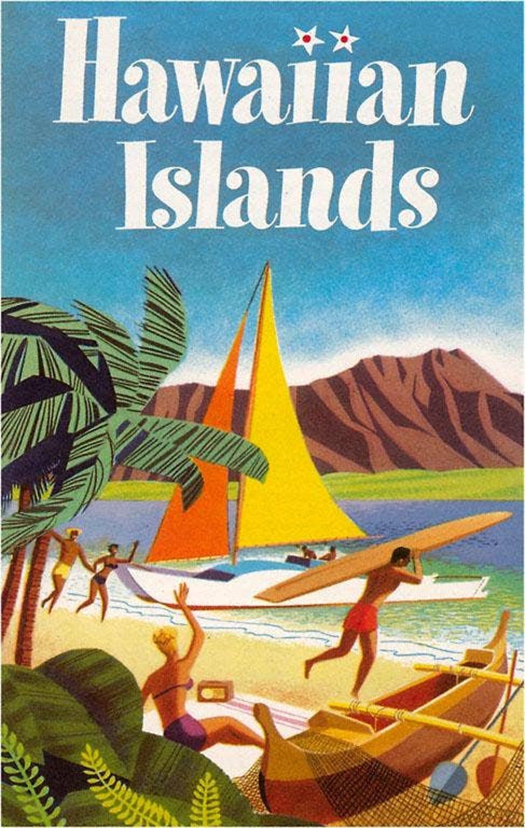 Hawaiian Islands Travel Poster - Vintage Reprinted Image, Postcard - Etsy