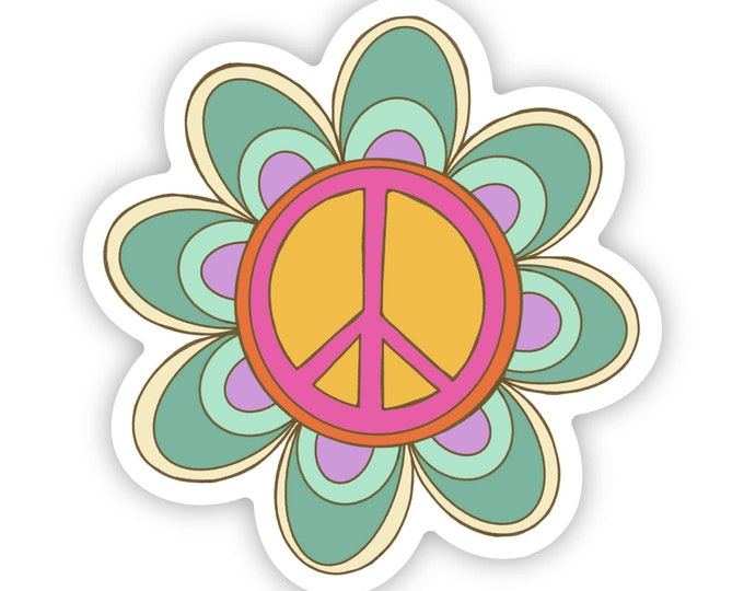 Retro Peace Flower Sticker - Etsy