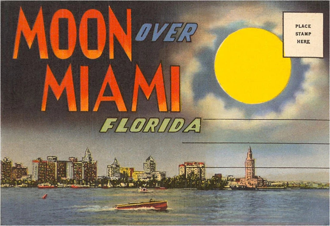 Moon Over Miami, Floridas - Vintage Image, Postcard - Etsy