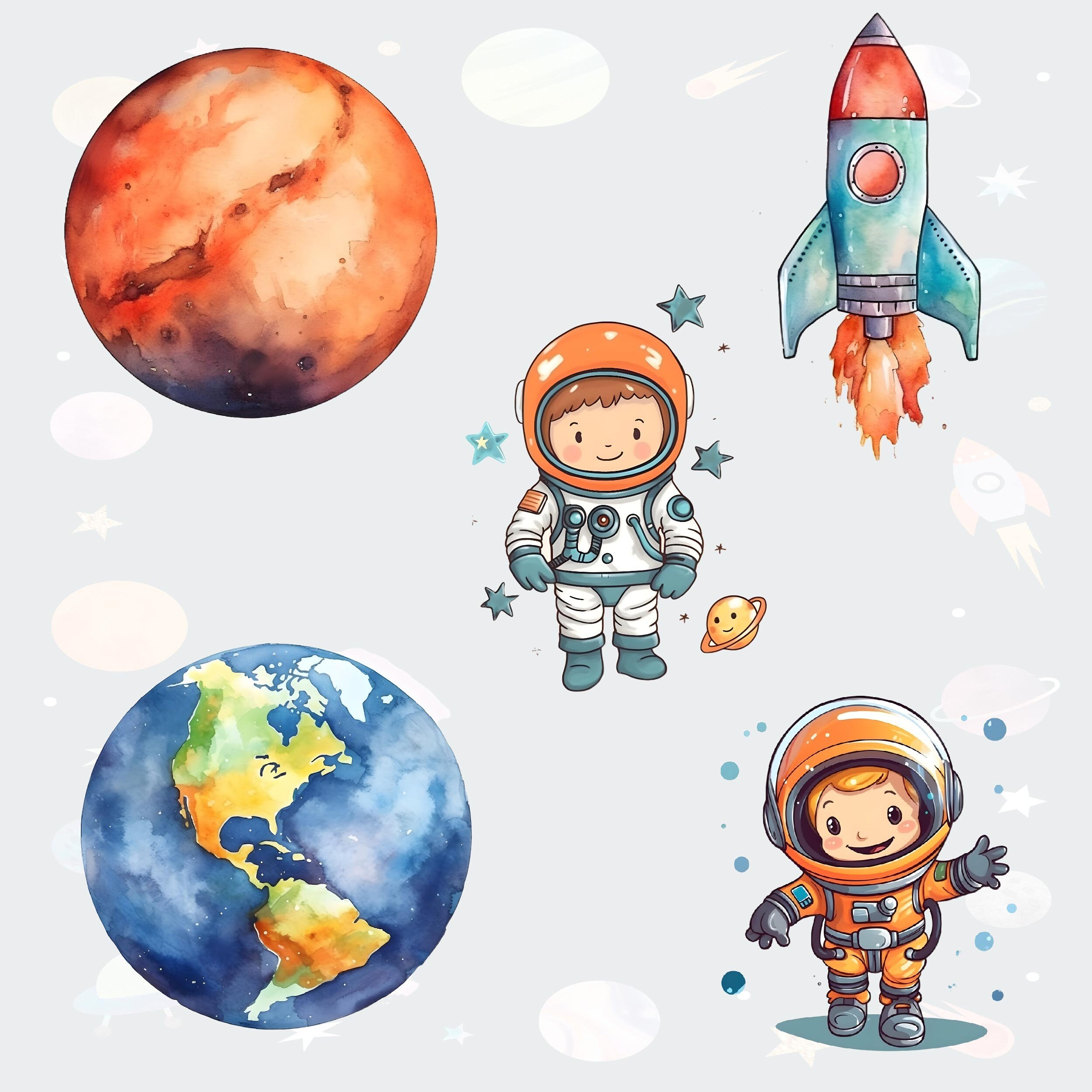 Space Watercolor Clipart Cute Astronaut Astronaut and Space - Etsy
