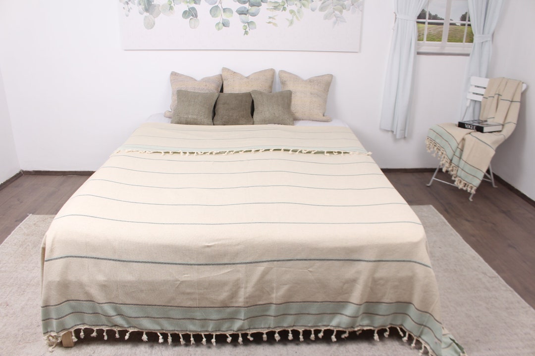 Turkish Bedspread, Picnic Blanket, Mint Blanket, Striped Throw, 95x103 ...