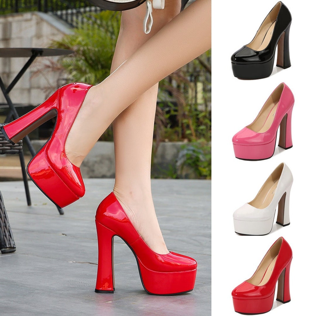 14cm Round Toe Thick Platform Heel Unisex Shoes in 4 Colours - Etsy
