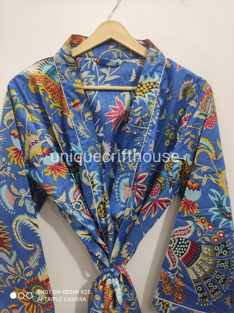 Mukut Print Cotton Robe, Lightweight Boho Beach Cover-up, Handmade ...