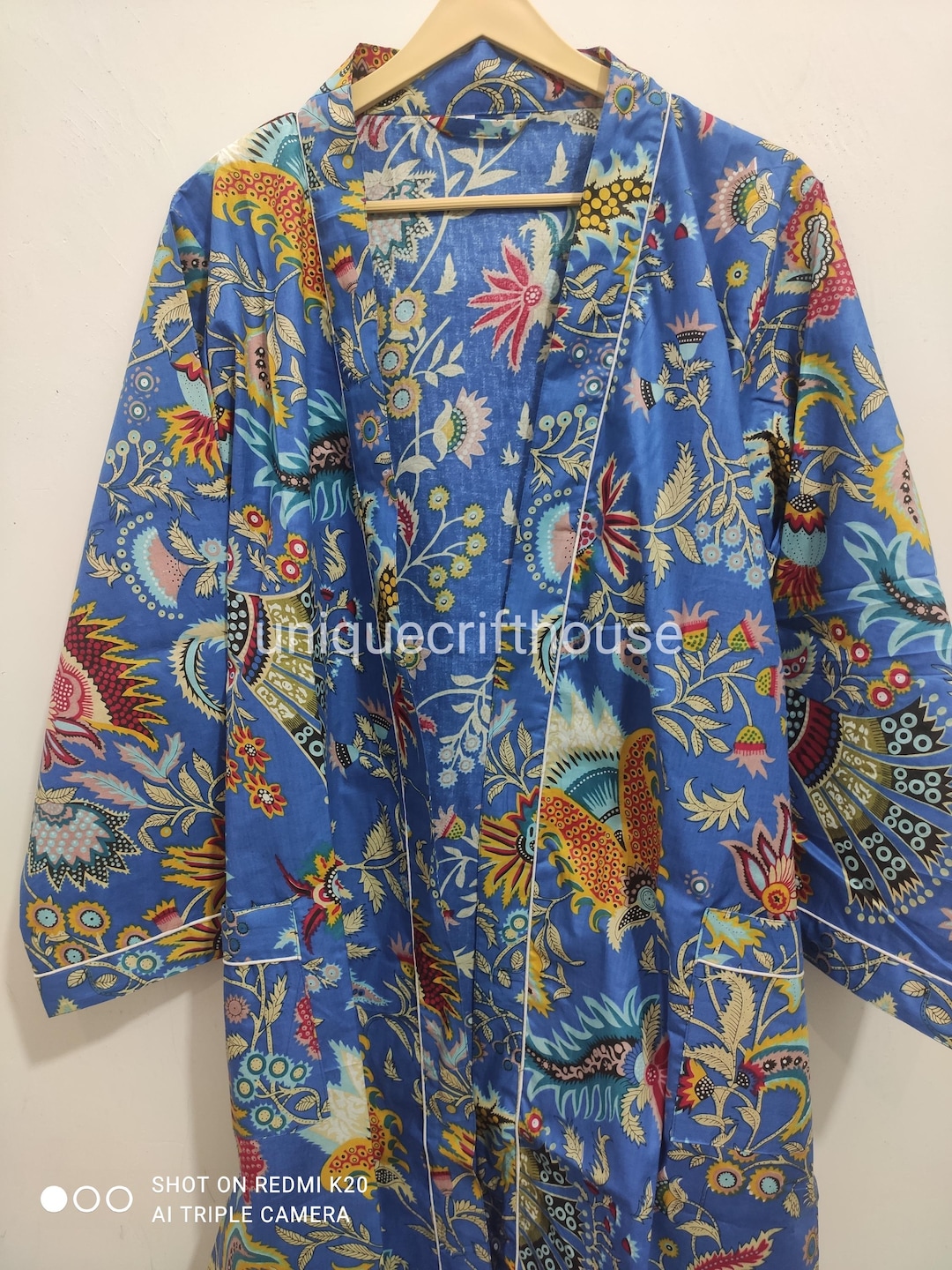 Mukut Print Cotton Robe, Lightweight Boho Beach Cover-up, Handmade ...