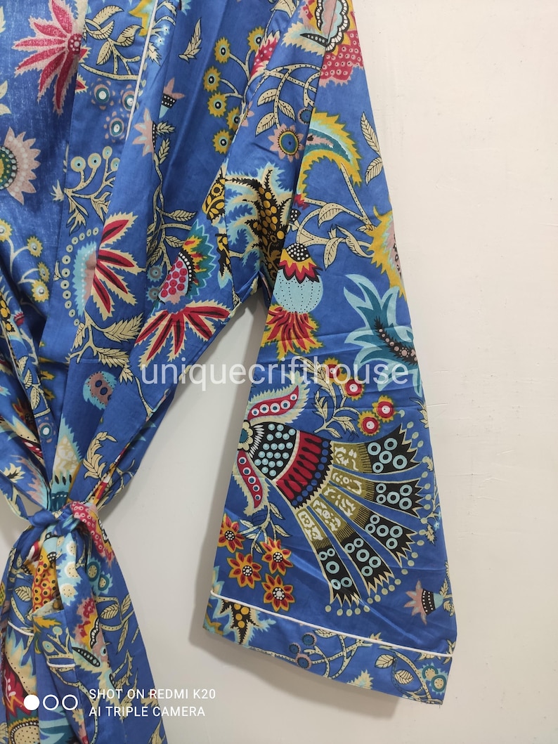 Mukut Print Cotton Robe, Lightweight Boho Beach Cover-up, Handmade ...