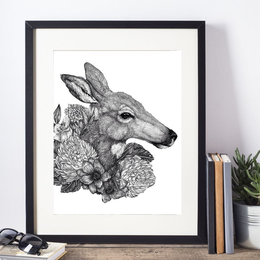 Original Graphite Deer Drawing Fine Art Print/animal Artwork/spring ...