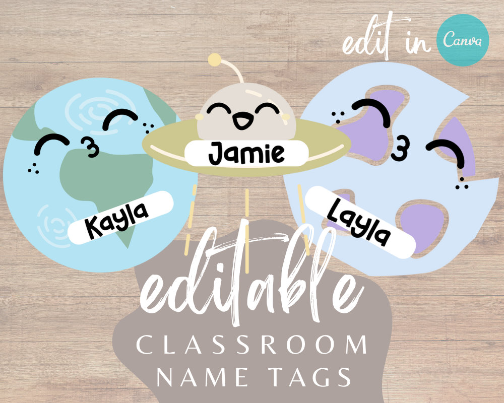Editable Classroom Name Tags | Space Planet Tags for Cubby Nametag ...