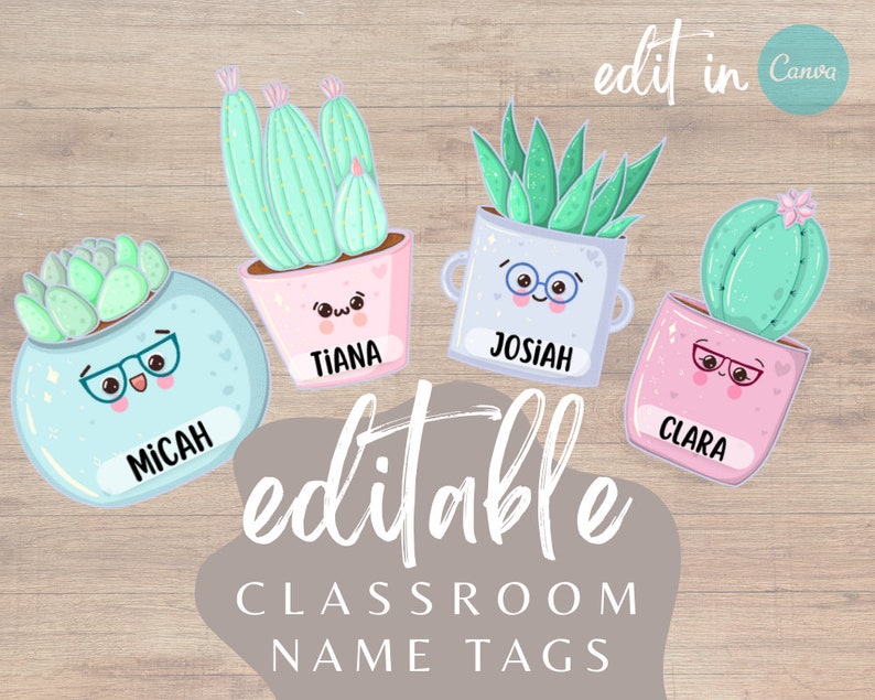 Editable Succulent Classroom Name Tags: Cubby & Coat Hanger Labels ...