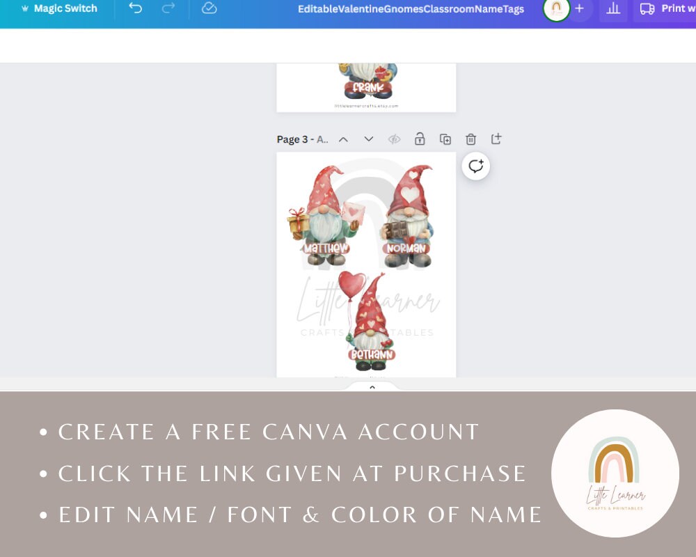Valentine Classroom | Editable Classroom Name Tags | Valentine Gnome ...