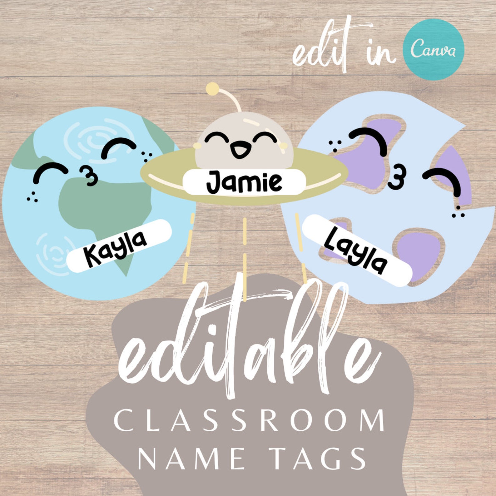 Editable Classroom Name Tags | Space Planet Tags for Cubby Nametag ...
