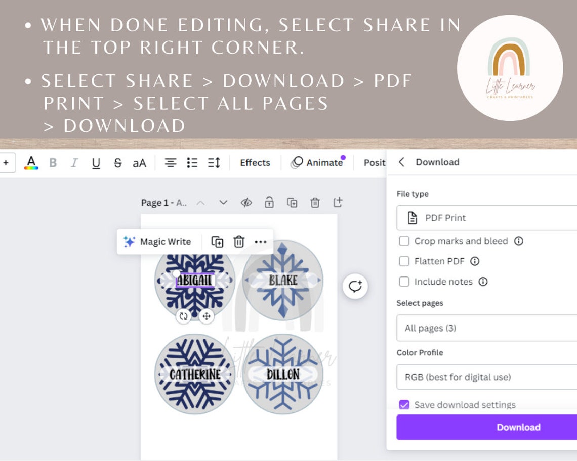 Snowflake Classroom Name Tags: Editable Winter Labels (digital Download ...