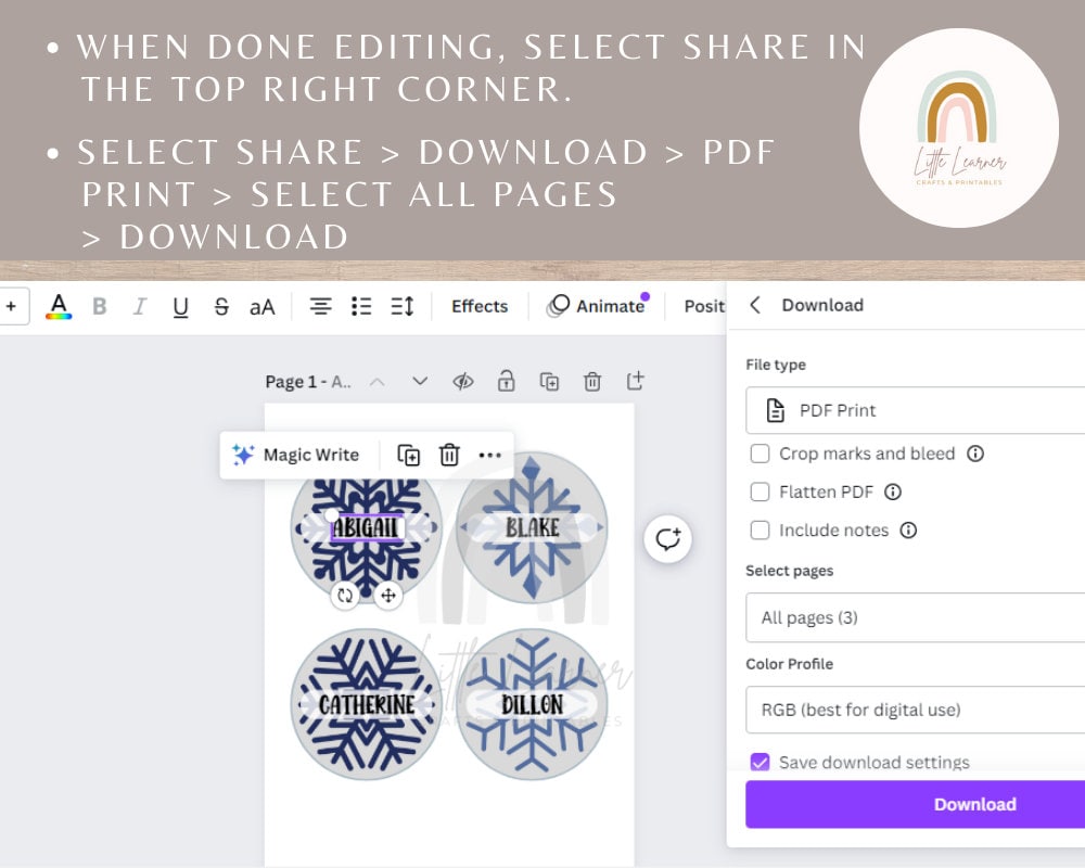 Snowflake Classroom Name Tags: Editable Winter Labels (digital Download ...