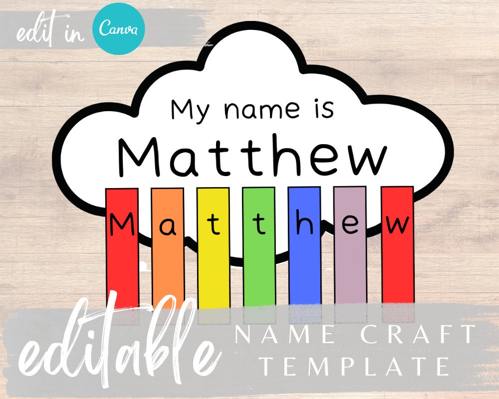 Preschool Name Recognition Activity: Rainbow Colors, Editable Template ...