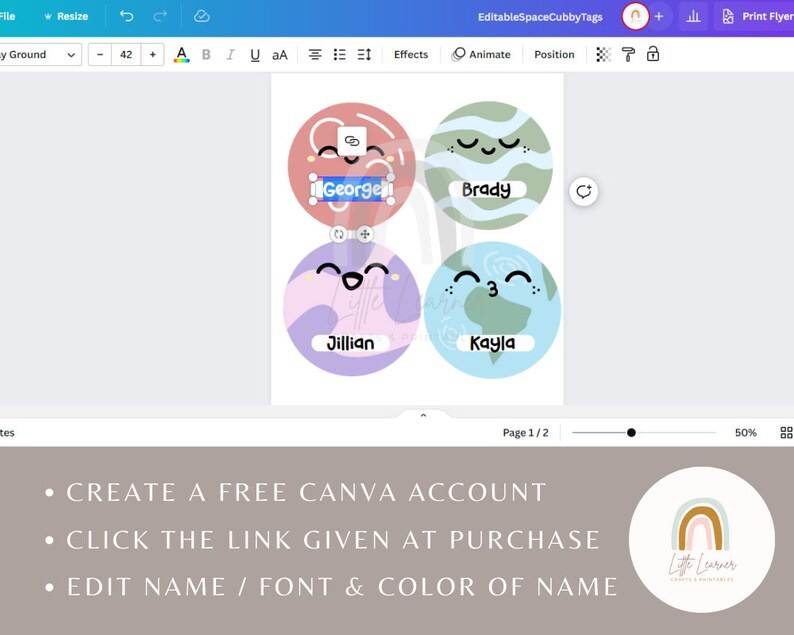 Editable Classroom Name Tags | Space Planet Tags for Cubby Nametag ...