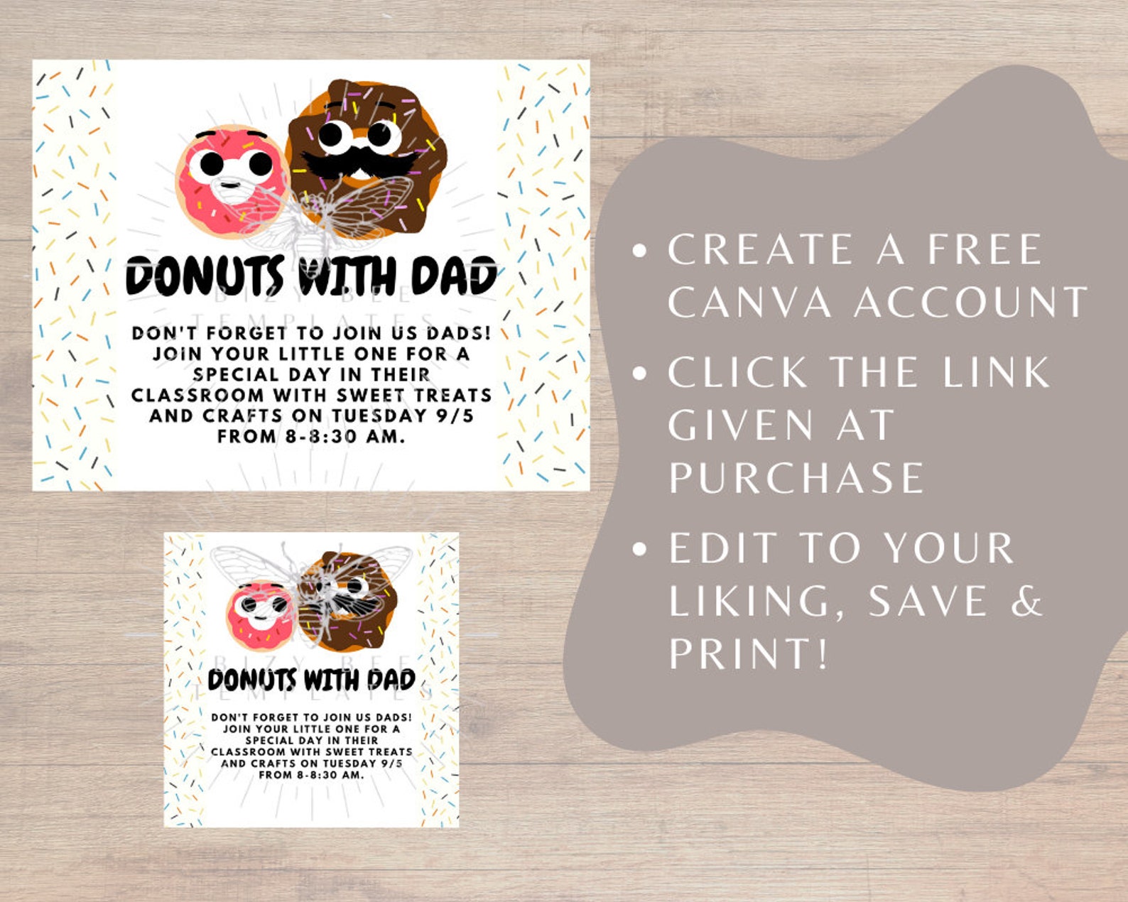 Donuts With Dad Flyer Editable Template in Canva Template for Donuts ...