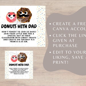 Donuts With Dad Flyer Editable Template in Canva Template for Donuts ...
