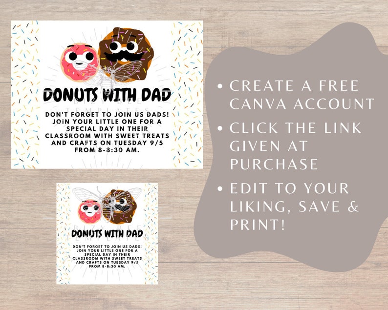 Donuts With Dad Flyer Editable Template in Canva Template for Donuts ...