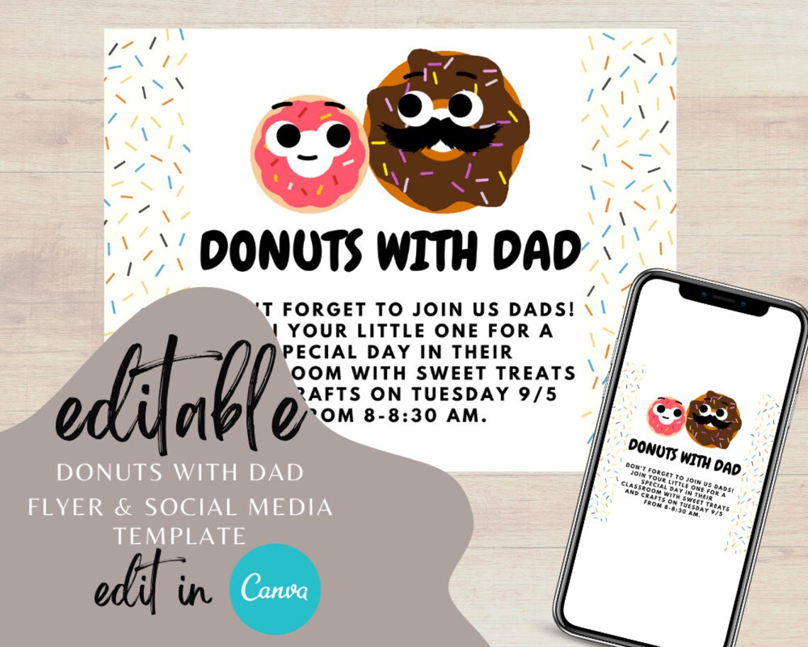 Donuts With Dad Flyer Editable Template in Canva Template for Donuts ...