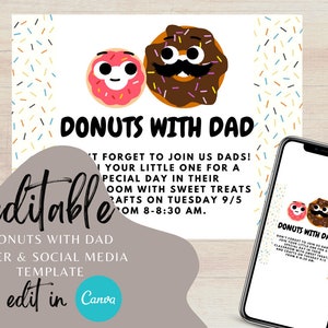 Donuts With Dad Flyer Editable Template in Canva Template for Donuts ...
