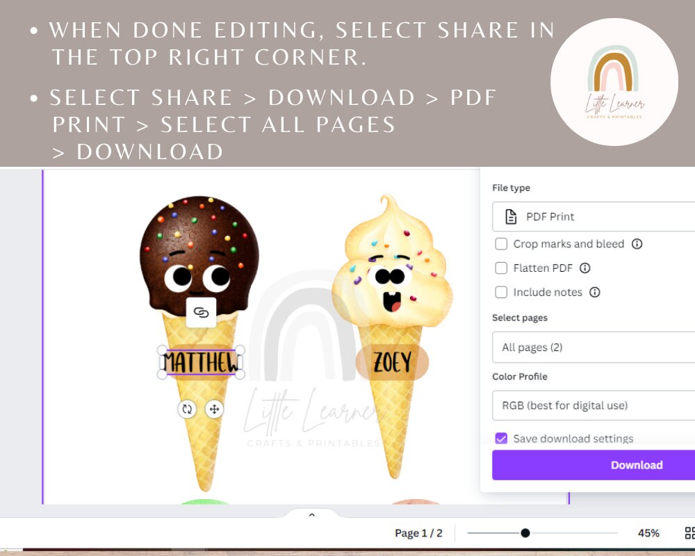 Editable Summer Ice Cream Classroom Name Tags (digital Download) - Etsy