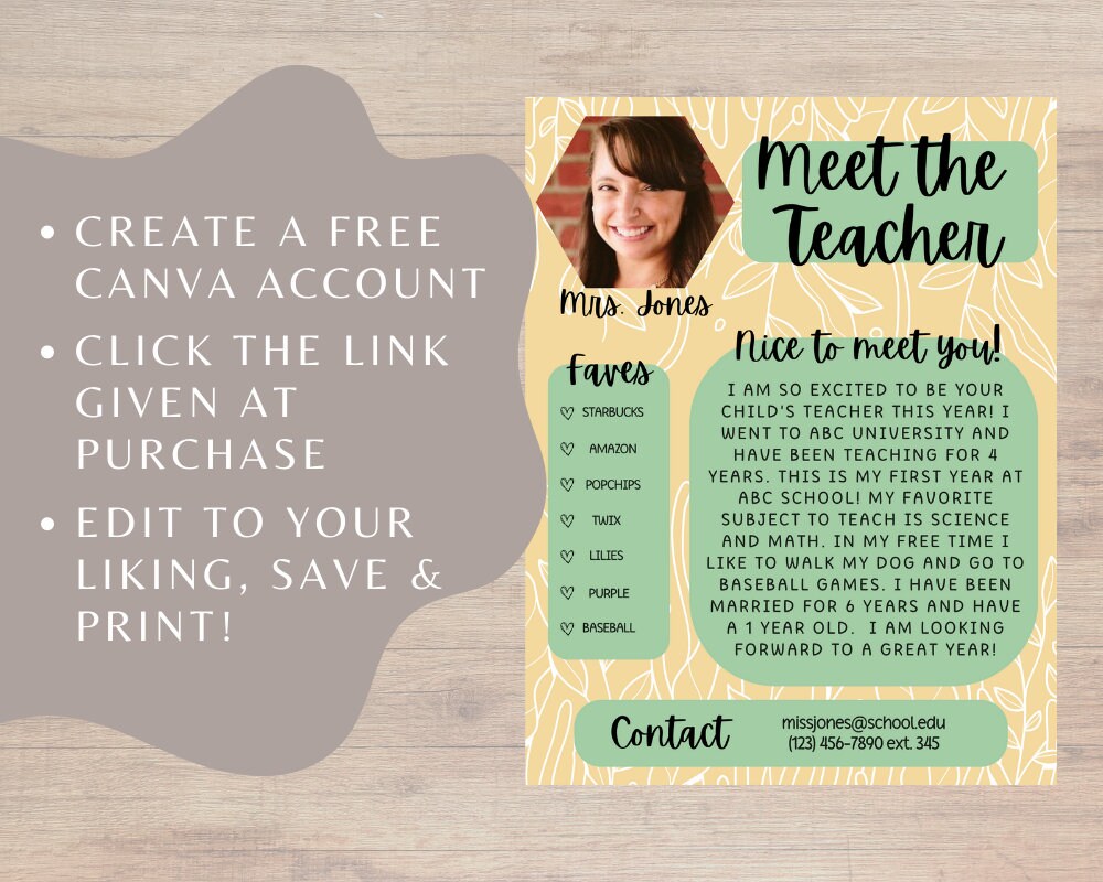 Editable Meet the Teacher Template in Canva Template for Teacher Bio ...