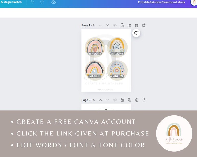 Boho Rainbow Classroom Labels | Printable & Customizable Edit in Canva ...