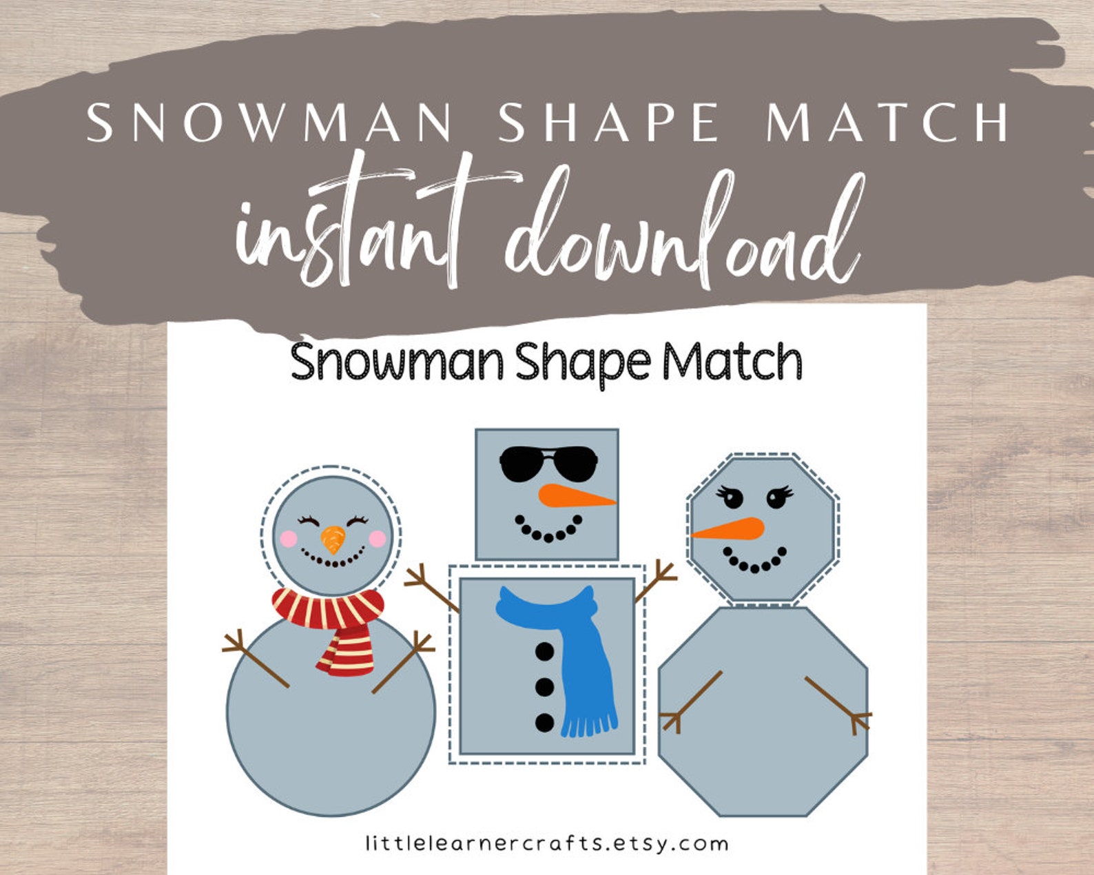 Winter Shape Craft Snowman Circle Craft Square Octagon Shape Match ...