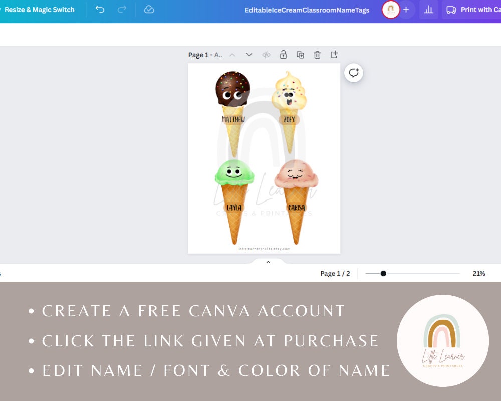 Editable Summer Ice Cream Classroom Name Tags (digital Download) - Etsy