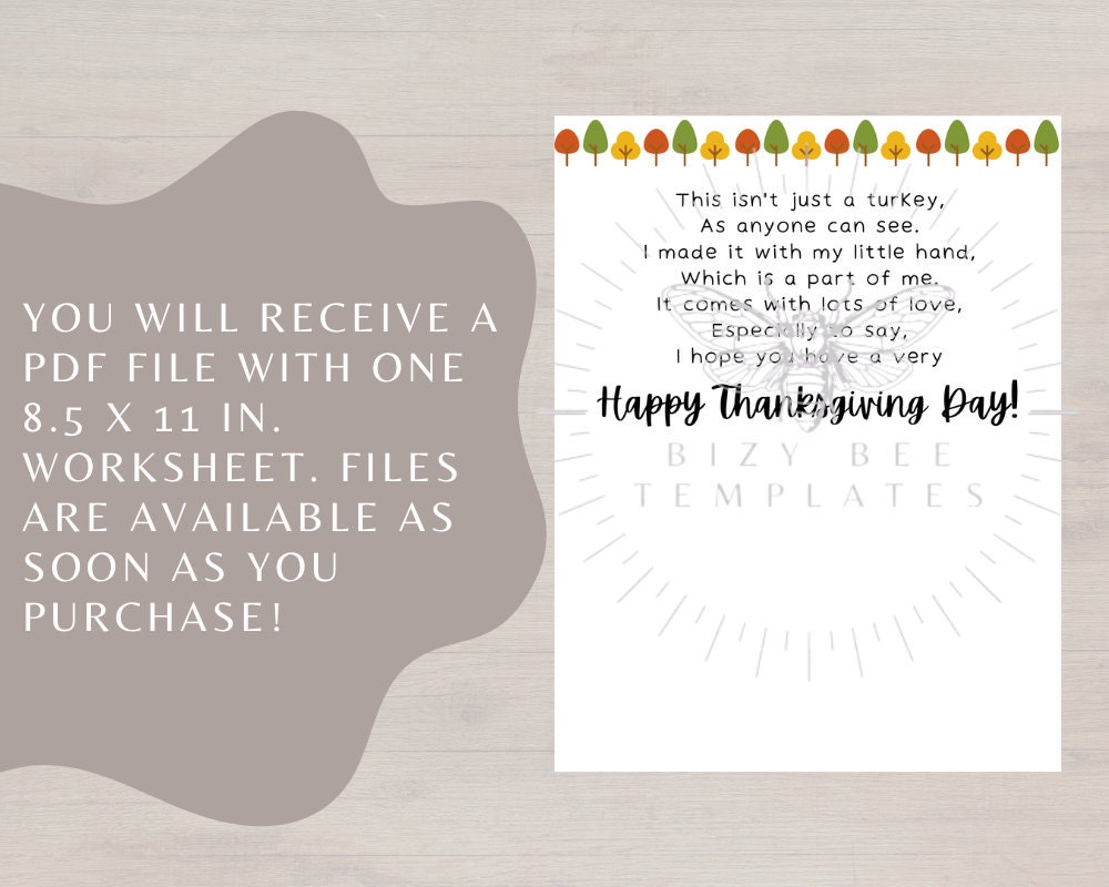 Thanksgiving Handprint Poem Craft | Preschool Thanksgiving Kindergarten ...