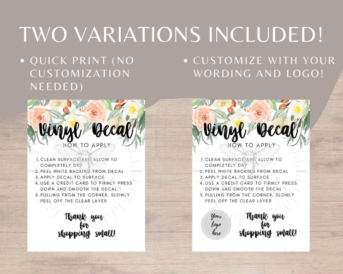 Vinyl Decal Instruction Card | Printable Decal Instruction Card | Vinyl ...