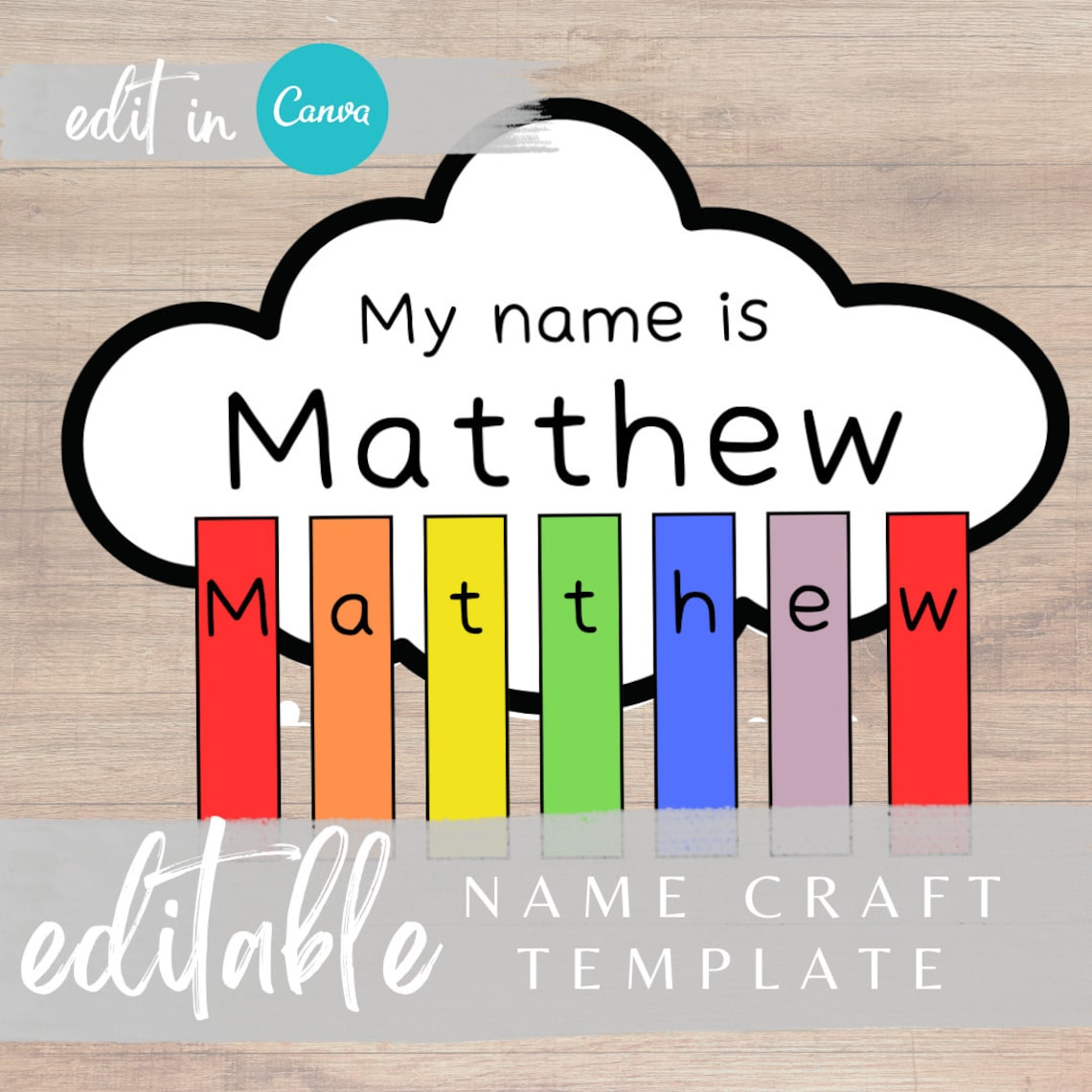 Preschool Name Recognition Activity: Rainbow Colors, Editable Template ...