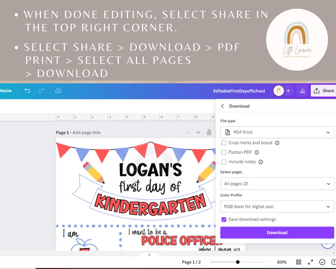 First Day of School Sign Printable | Editable Template in Canva | Back ...