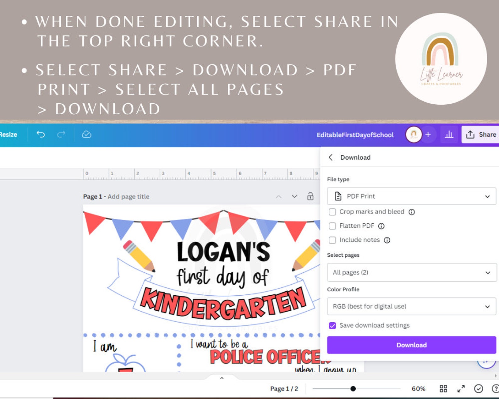 First Day of School Sign Printable | Editable Template in Canva | Back ...