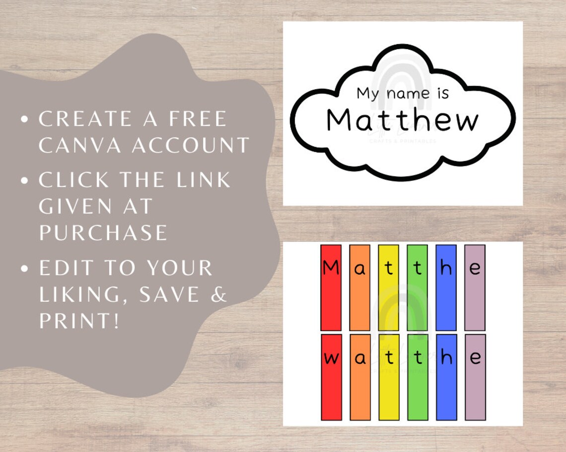 Preschool Name Recognition Activity: Rainbow Colors, Editable Template ...