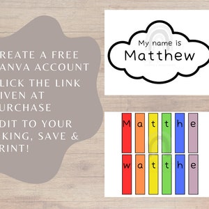 Preschool Name Recognition Activity: Rainbow Colors, Editable Template ...