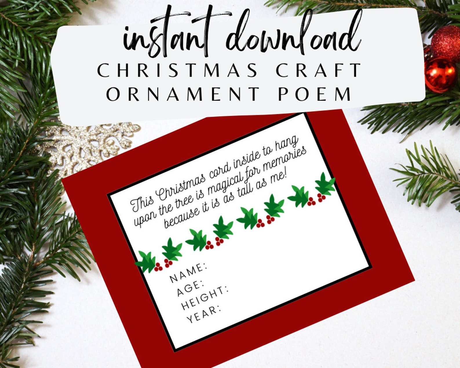Kid Measure Ornament Printable | Preschool Christmas Ornament Craft ...