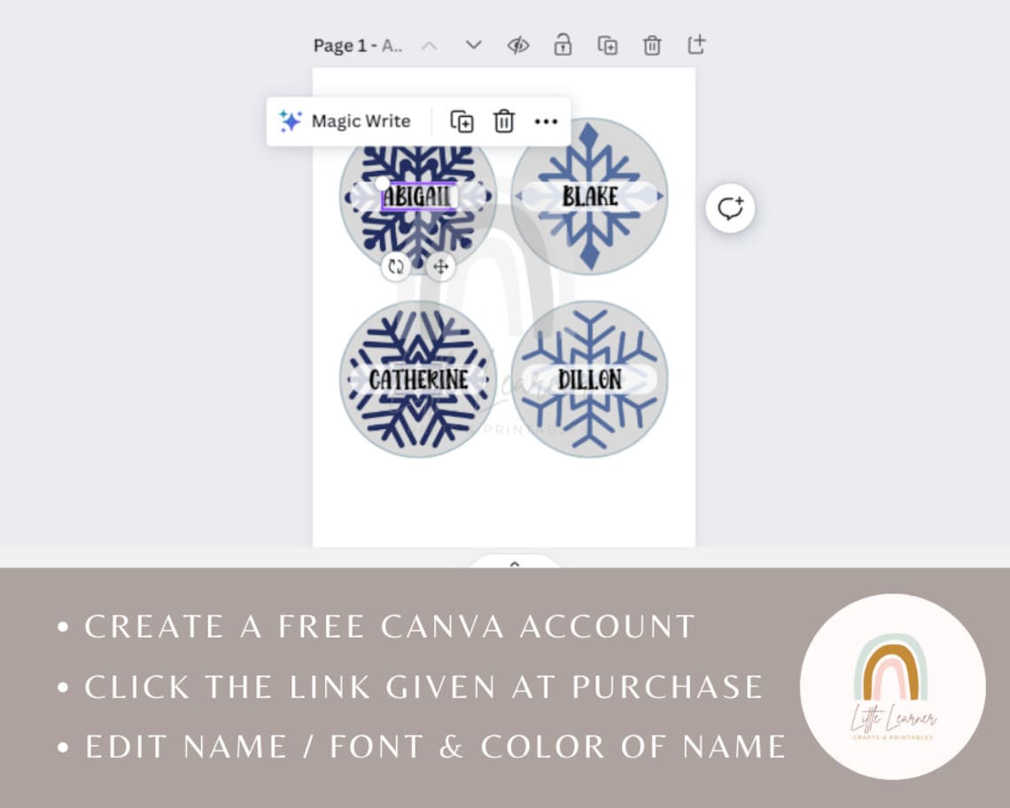 Snowflake Classroom Name Tags: Editable Winter Labels (digital Download ...